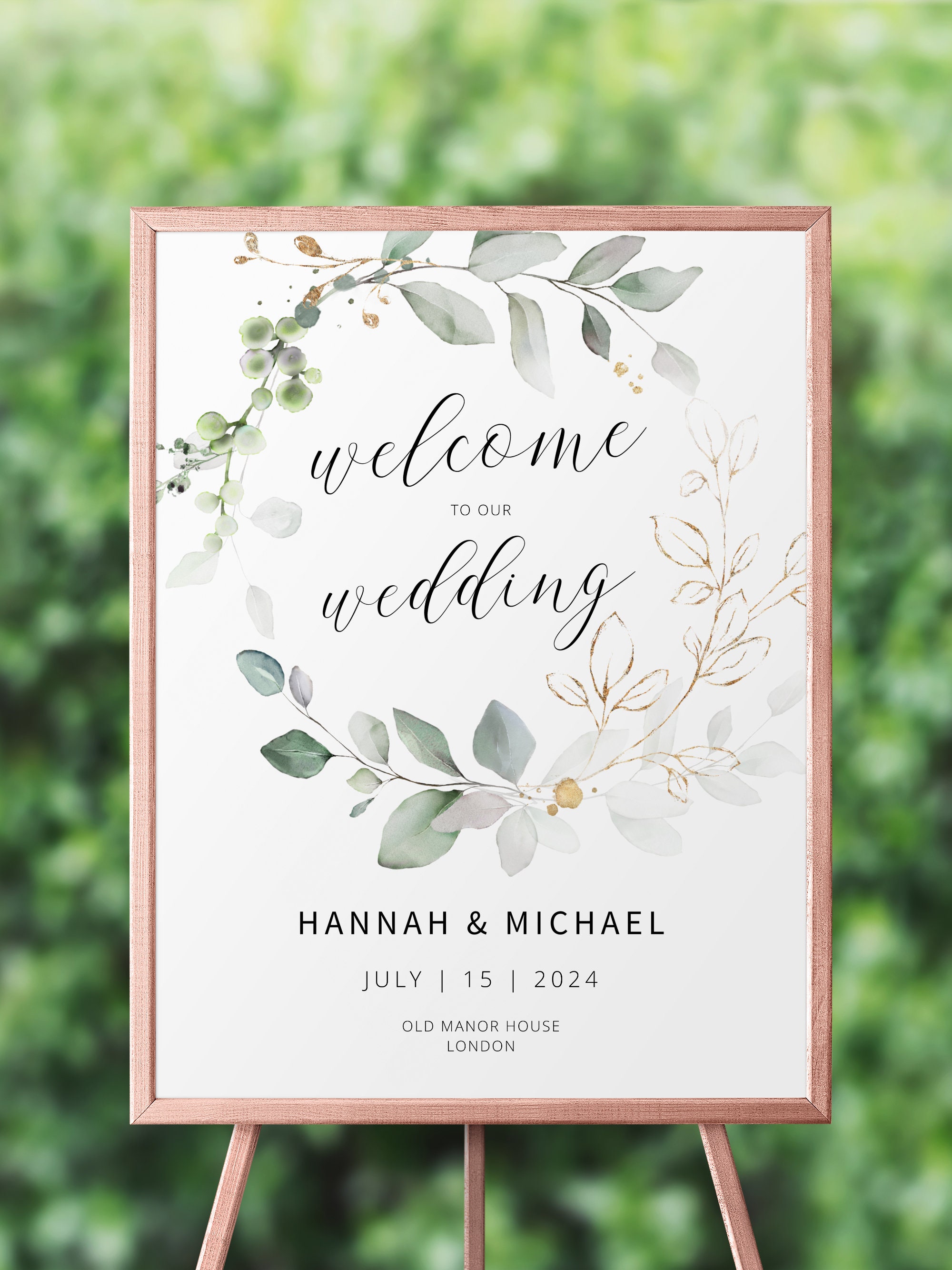 Greenery Printable Welcome Wedding Sign Templates N01 | Etsy