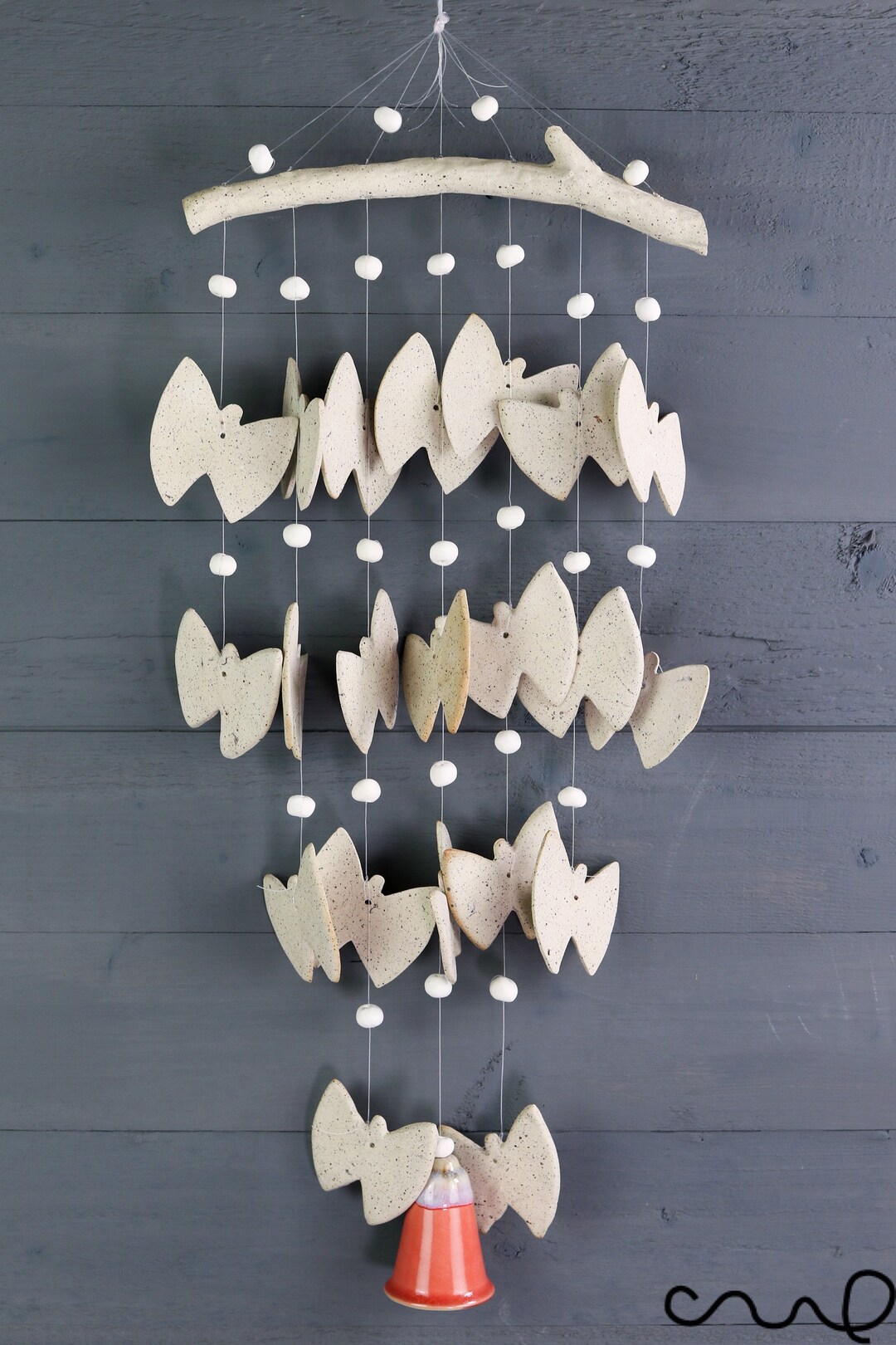 Handmade Ceramic Butterfly Wind Chime: Earthy Brown & Red Bell - Etsy