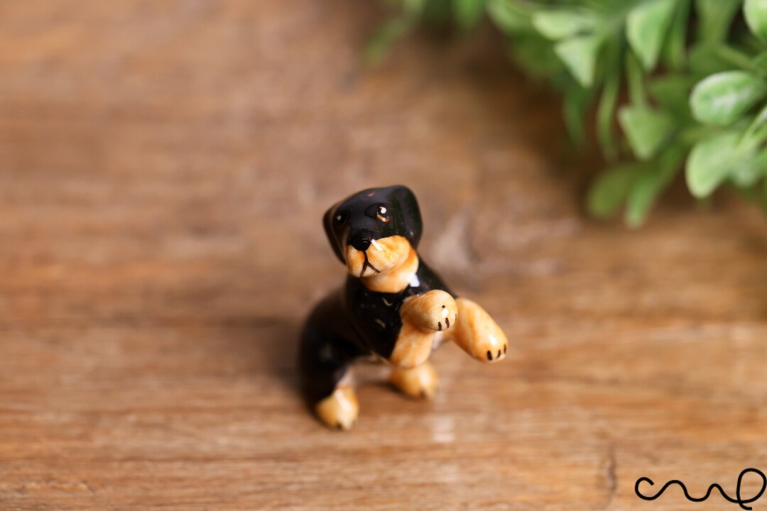Small Ceramic Dog Rottweiler Animal Figurine Pottery Doll Ornaments ...