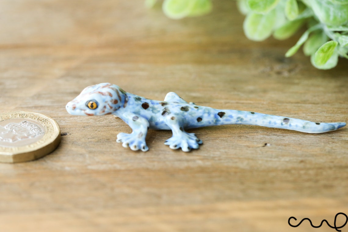 Blue Ceramic Lizard Animal Figurine Pottery Ornament Collectable Gift ...