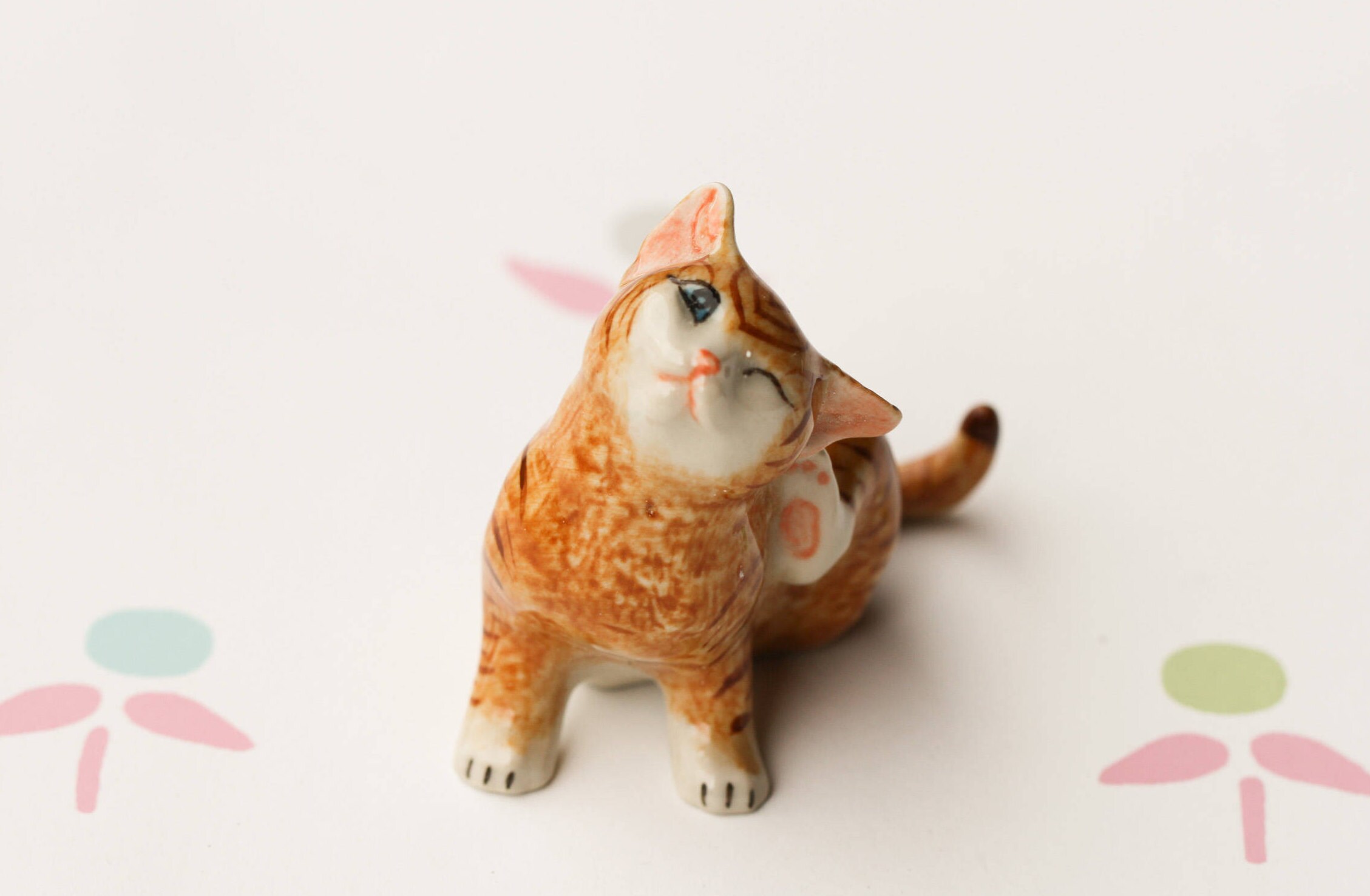 Cute Ceramic Ginger Cat Kitten Figurines Animals Miniature | Etsy