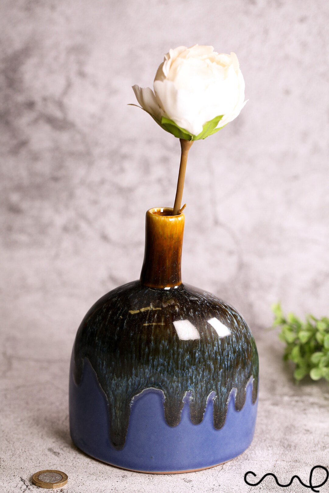 Glazed Blue Ceramic Vase Handmade Pottery Single Stem Bud Vase Unique ...
