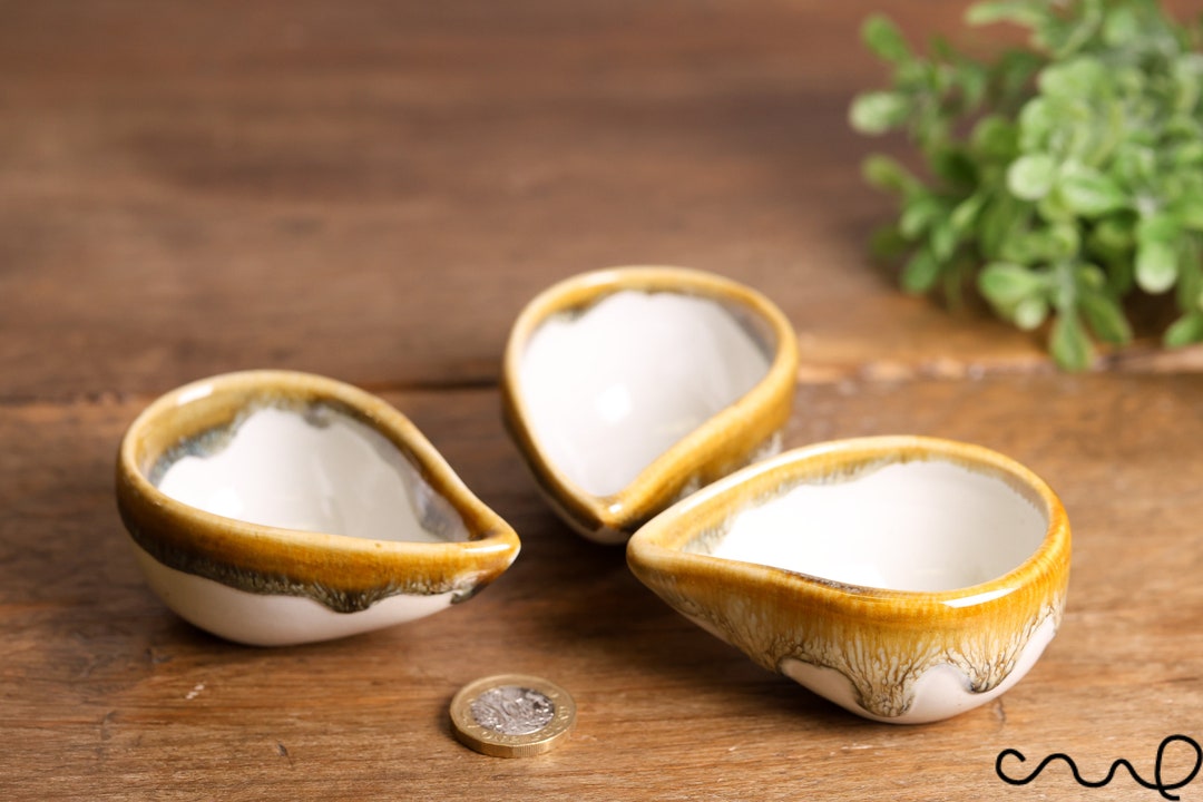 Set 3 Handmade Ceramic Dipping Dish White Dip Bowl Small Sauce Dish ...