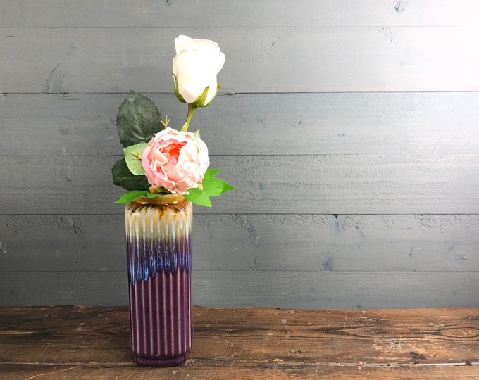 Ceramic Rectangle Decorative Flower Vase Home Square Purple Glossy ...