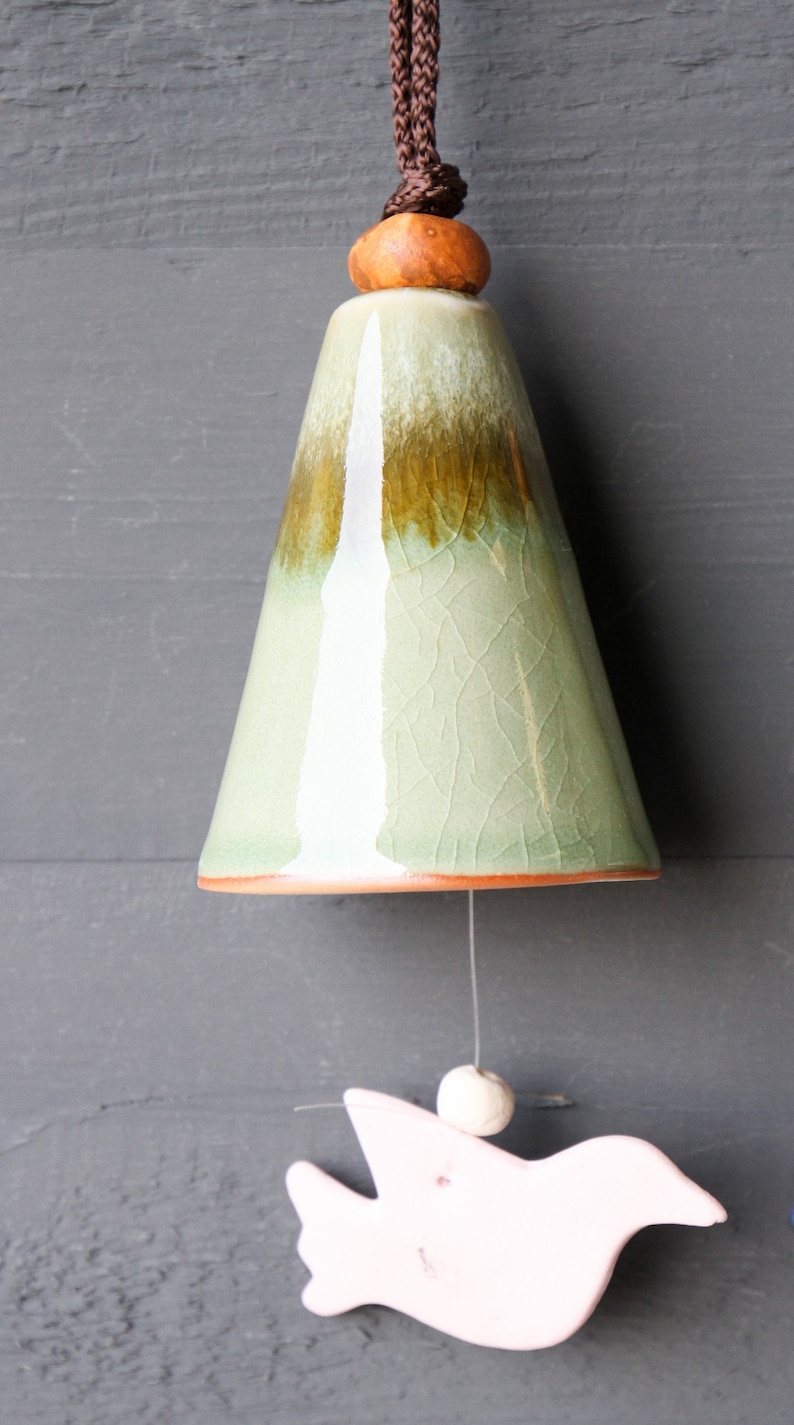 Handmade Khaki Ceramic Bell Wind chime Cone Shape Bell Bird | Etsy
