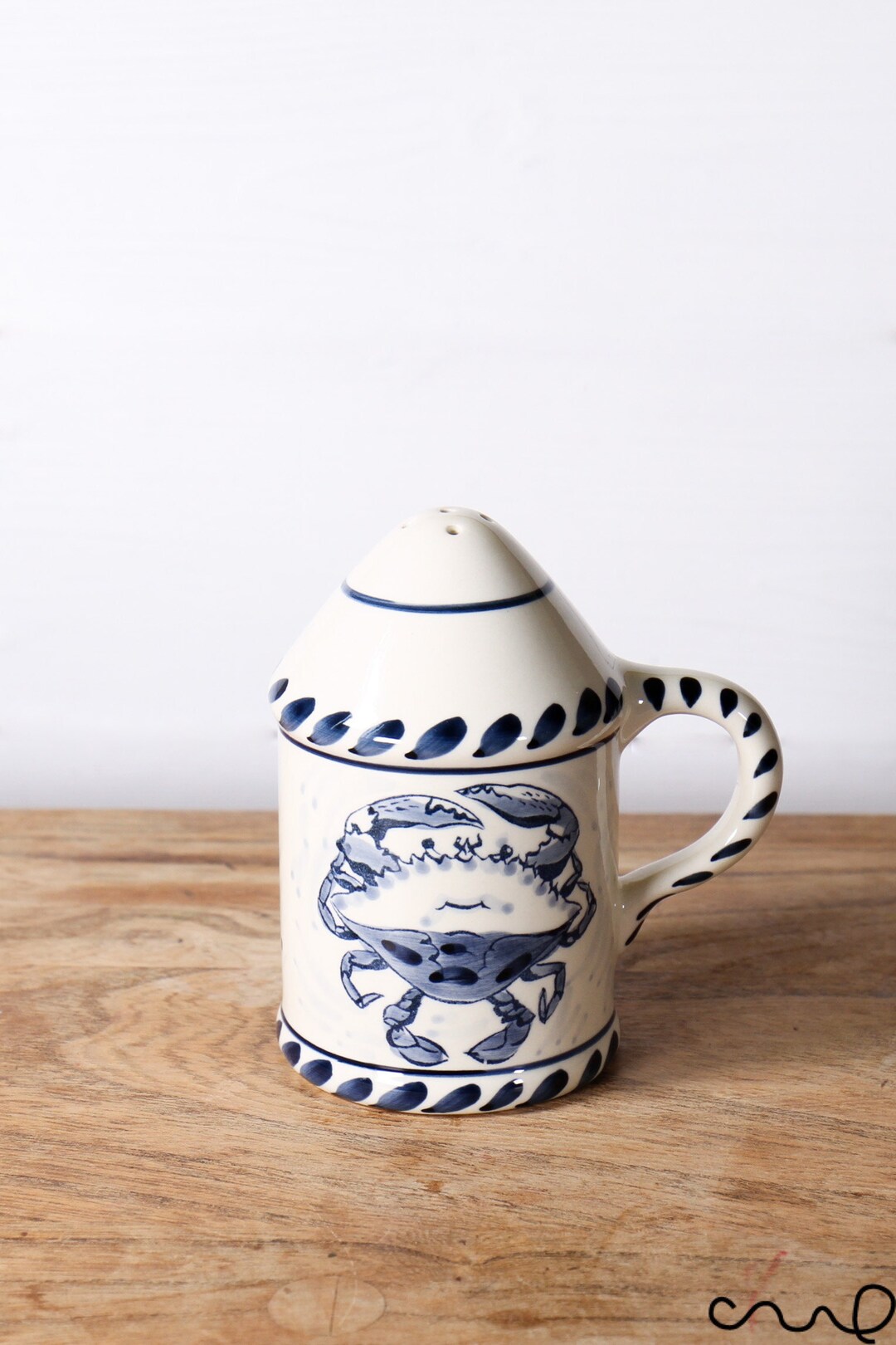 White Handmade Ceramic Shaker Blue Crab Seasoning Shaker With Handle ...