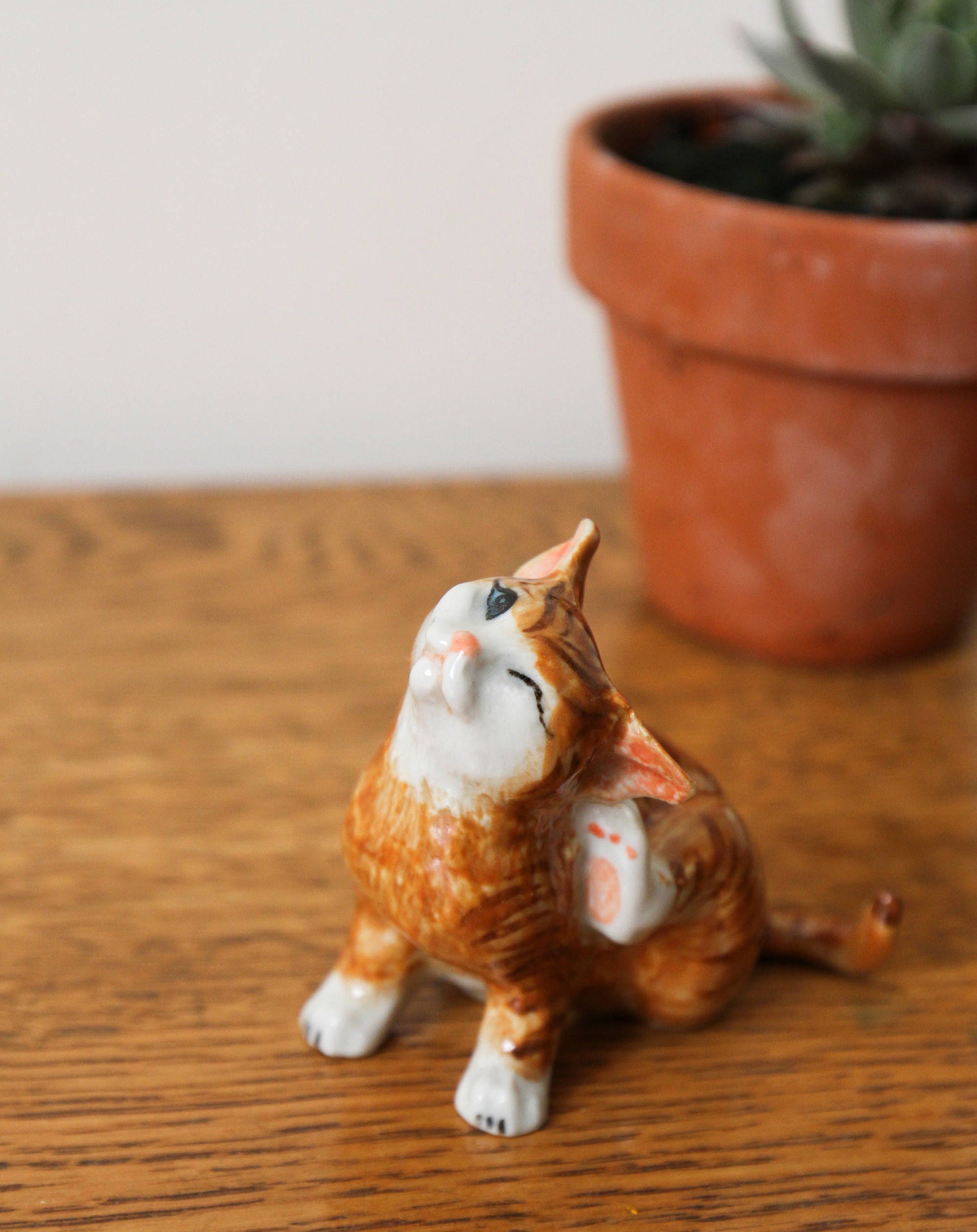Cute Ceramic Ginger Cat Kitten Figurines Animals Miniature | Etsy