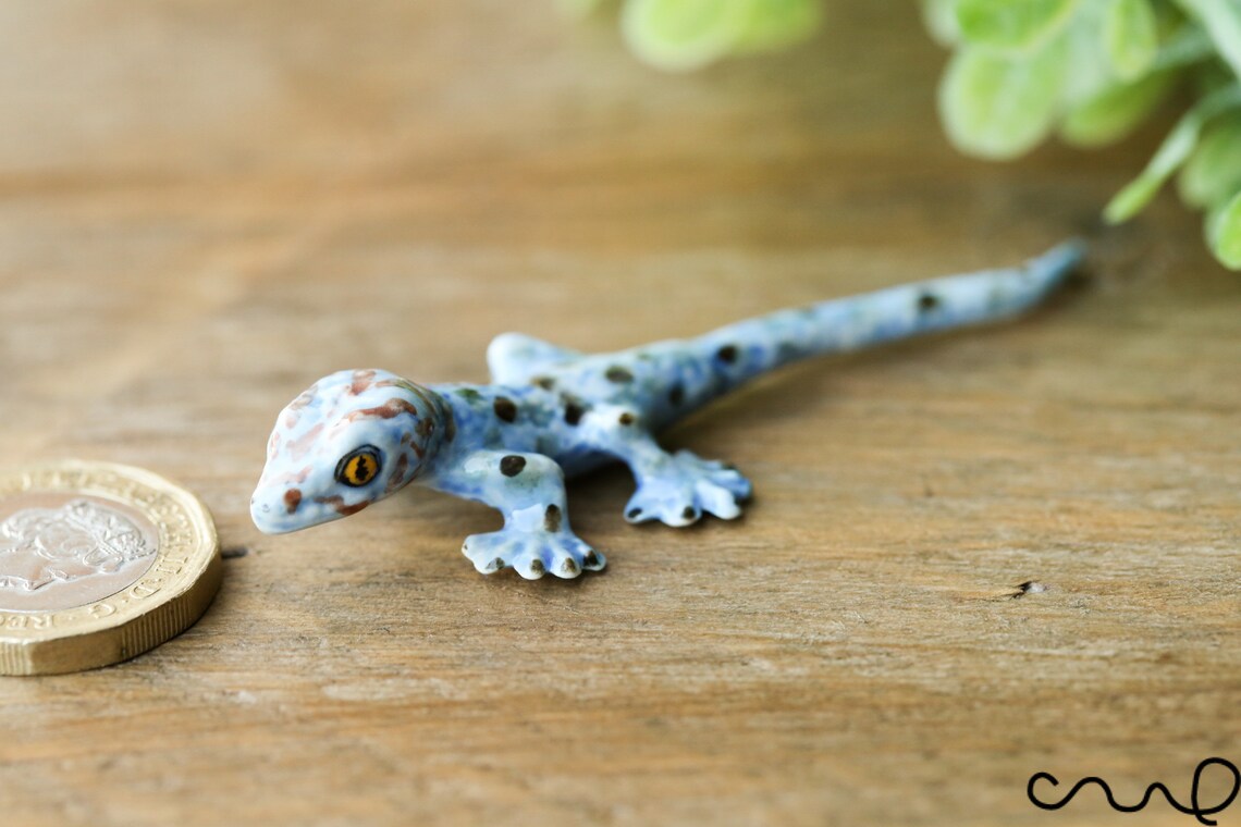 Blue Ceramic Lizard Animal Figurine Pottery Ornament - Etsy UK