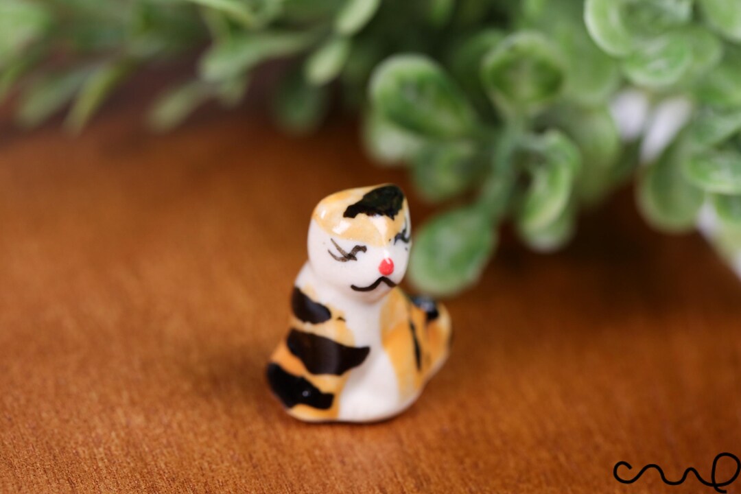 Ceramic Ginger Cat Tiny Miniature Ornament Garden Cute Hand-painted ...