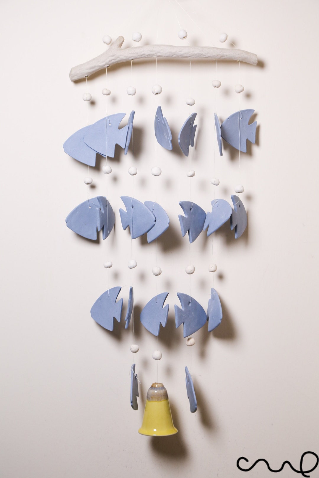 Handmade Ceramic Fish Wind Chime: Coastal Garden Decor With Yellow Bell ...
