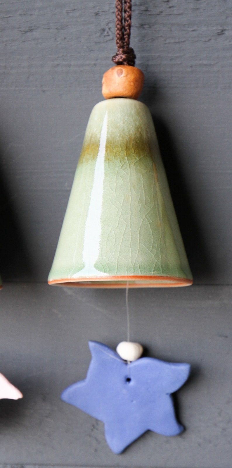 Handmade Khaki Ceramic Bell Wind chime Cone Shape Bell Bird | Etsy