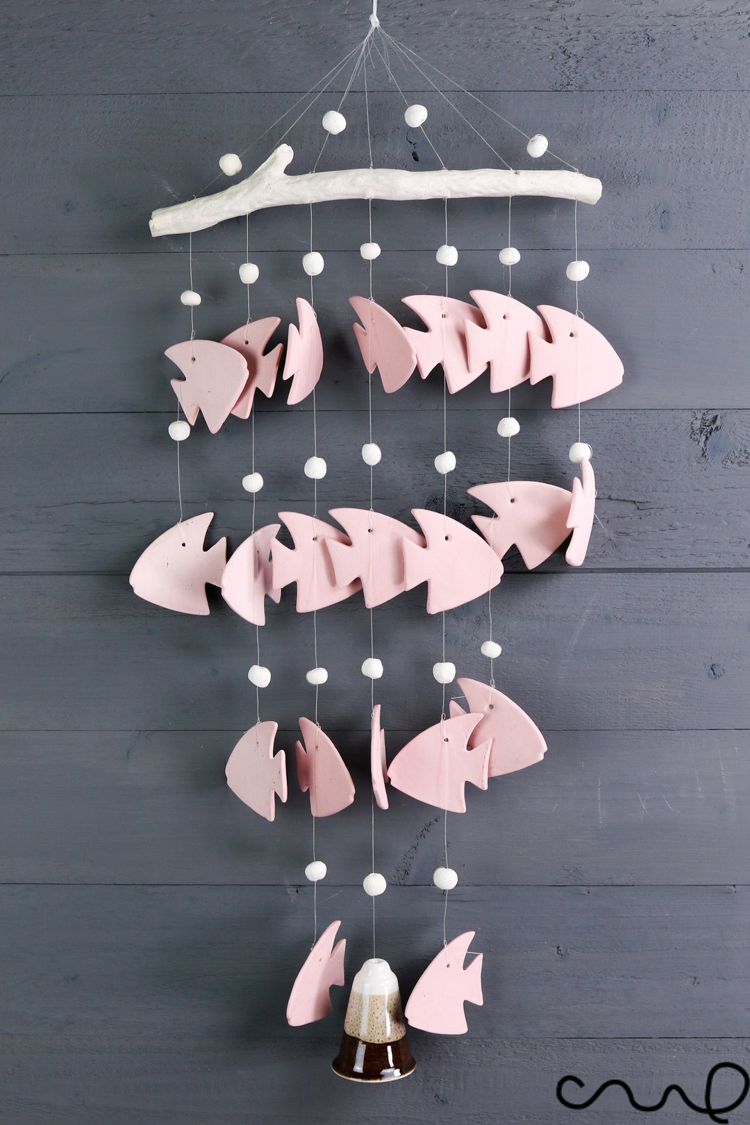 Ceramic Hanging Wind Chime Pink Fish Garden Ornament Chime Bell Gift ...