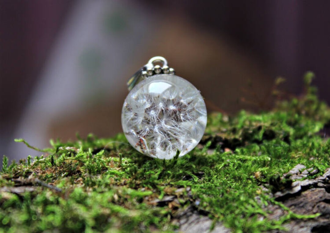 Pendant With a Dandelion , Encased in a Crystal Clear Resin Tiny ...
