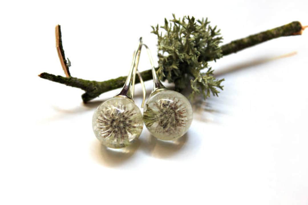 Earrings With a Dandelion, Encased in a Crystal Clear Resin. - Etsy