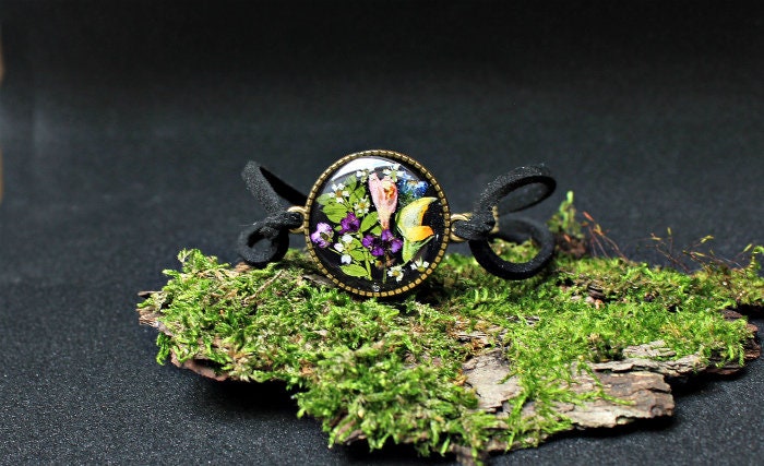 Dried Flower Bracelet Botanical Jewelry Terrarium Bracelet Black ...