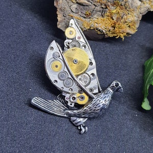 Steampunk Bird Pendant 2 in 1 Dove Pendant and Brooch Industrial Brass ...