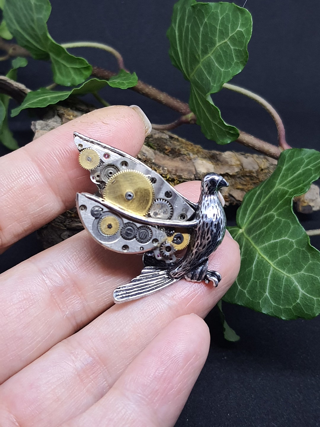 Steampunk Bird Pendant 2 in 1 Dove Pendant and Brooch Industrial Brass ...