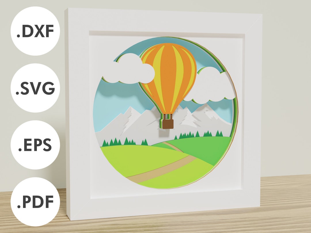 3D Air Balloon Shadowbox for Paper Cutting | SVG, EPS, DXF Digital ...