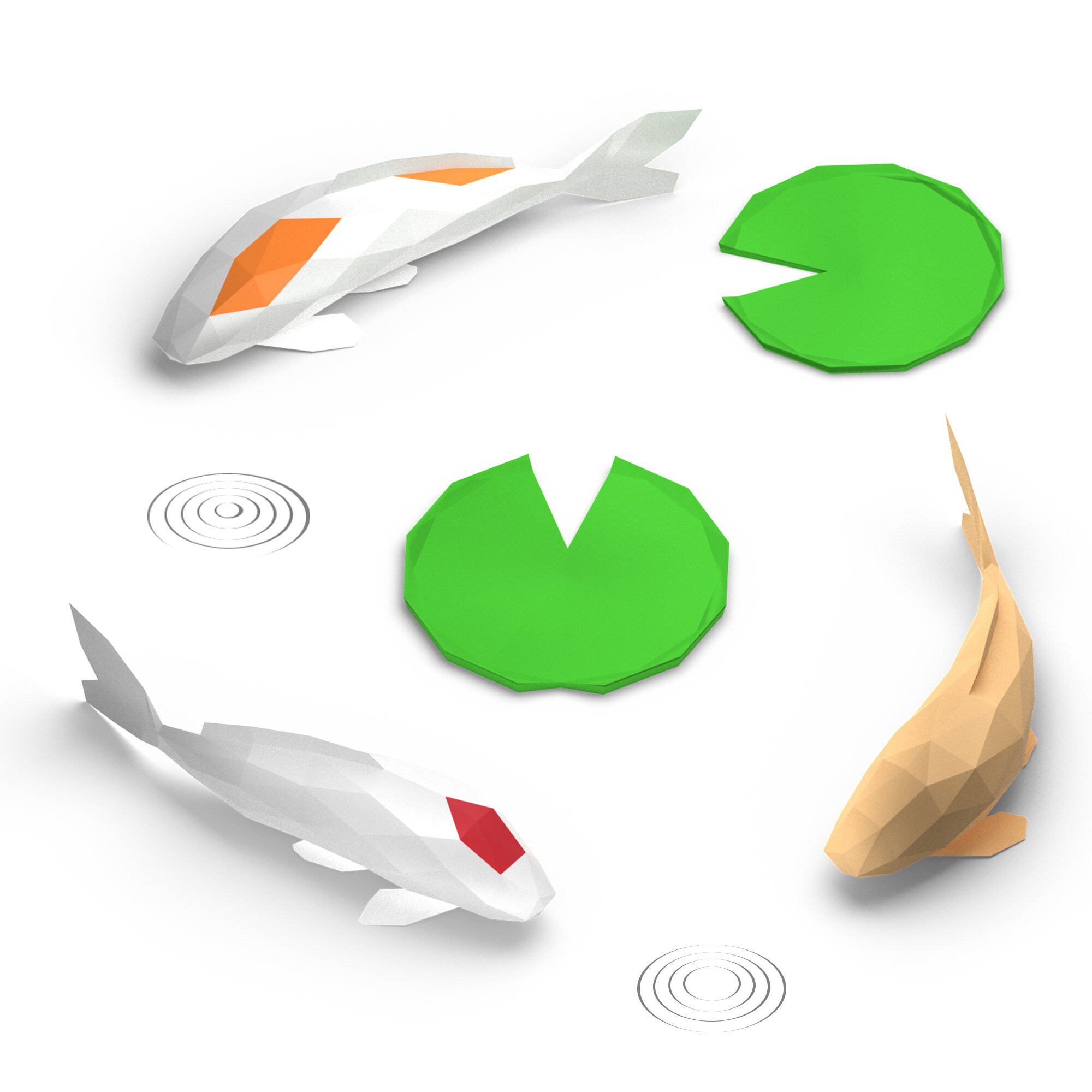 Koi Pond 3D Papercraft || DIY Paper Sculpture || Paper Model Pattern ...