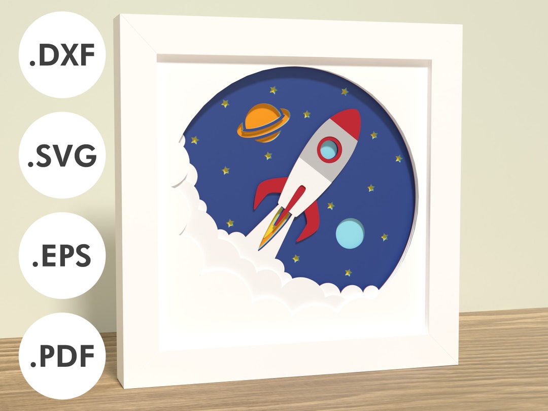 Rocket Into Space Shadowbox | Layered Paper/cardstock | SVG, EPS, DXF ...