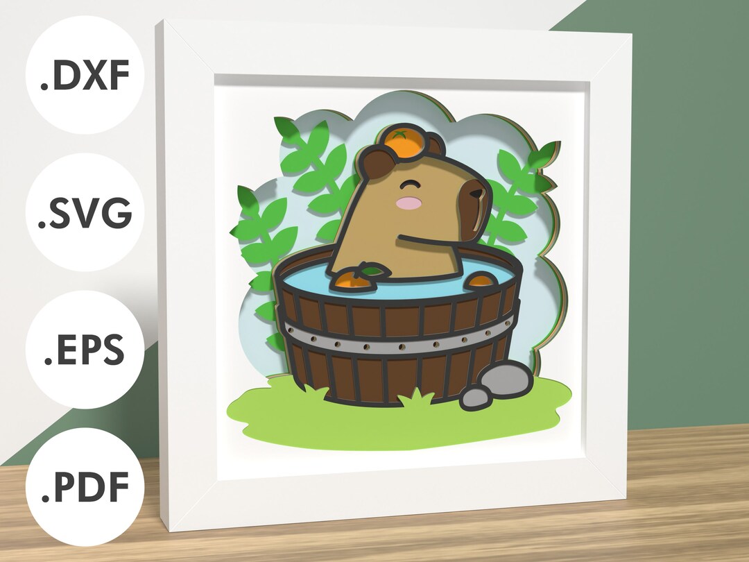 Capybara in a Hottub 3D Shadowbox | Layered Paper/cardstock | SVG, EPS ...