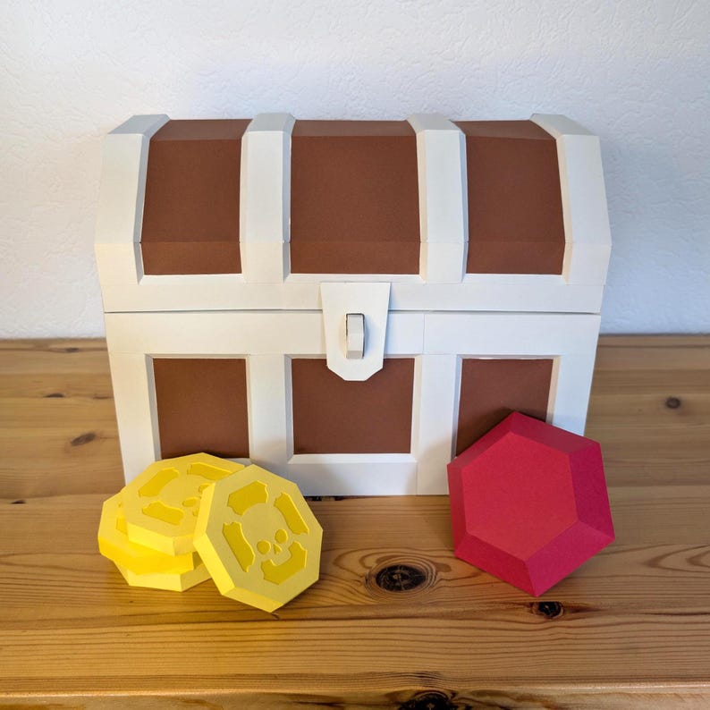Treasure Chest 3D Papercraft | SVG,PDF | Chest With Coins and Gems ...