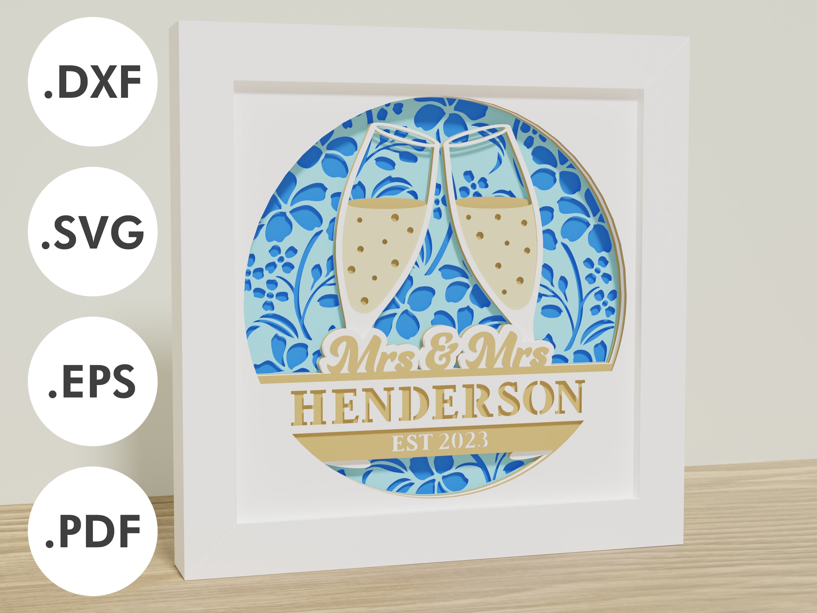 Mrs & Mrs Champagne Wedding Shadowbox DXF EPS SVG - Etsy
