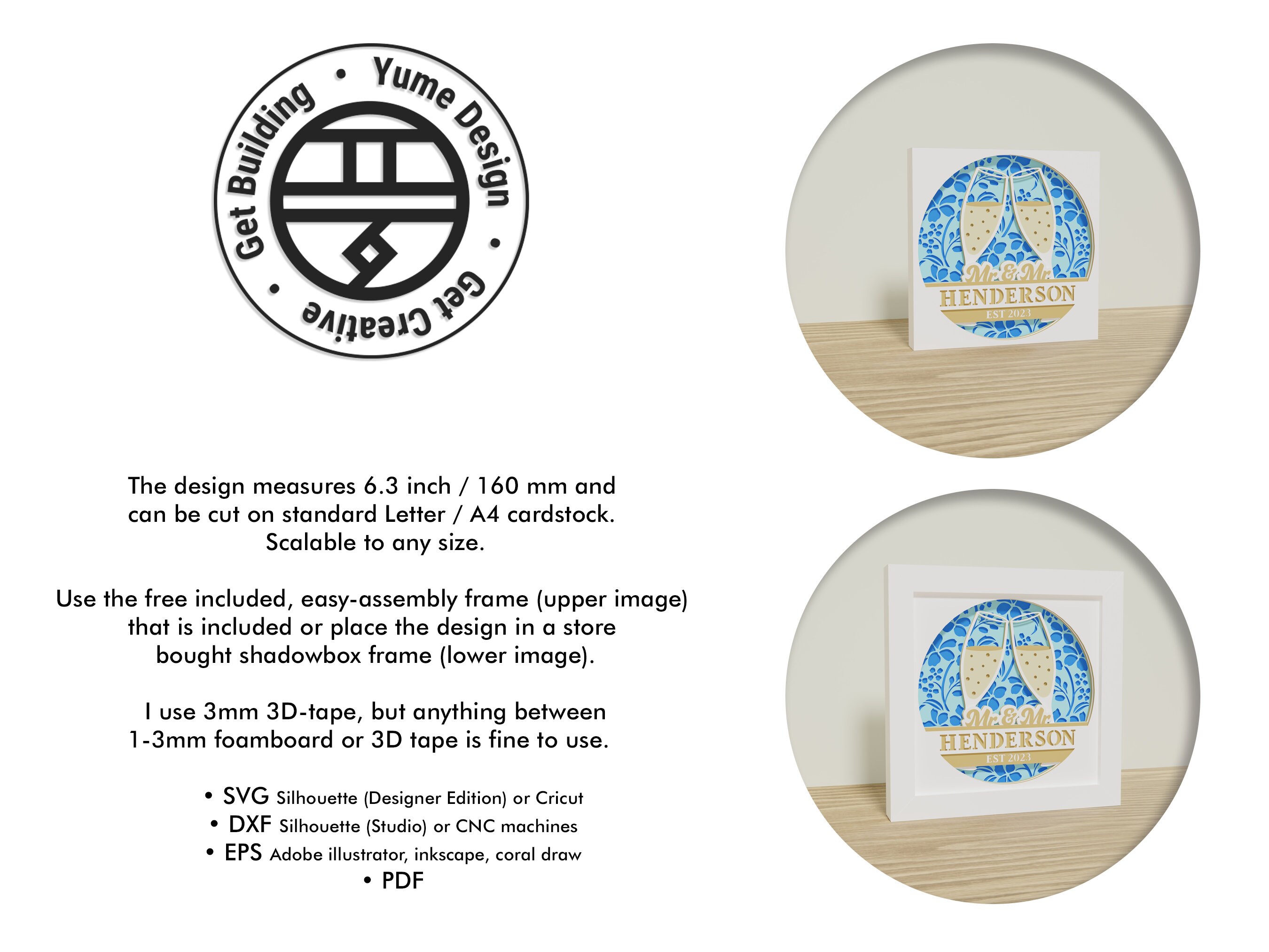 Mr & Mr Champagne Wedding Shadowbox | DXF, EPS, SVG | Personalizable ...