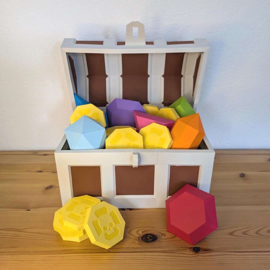 Treasure Chest 3D Papercraft | SVG,PDF | Chest With Coins and Gems ...