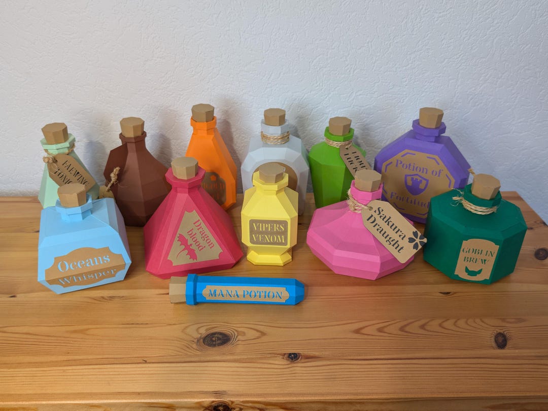 Potion Bottles 3D Papercraft Set 2| SVG,PDF |12 Potions,elixers and ...