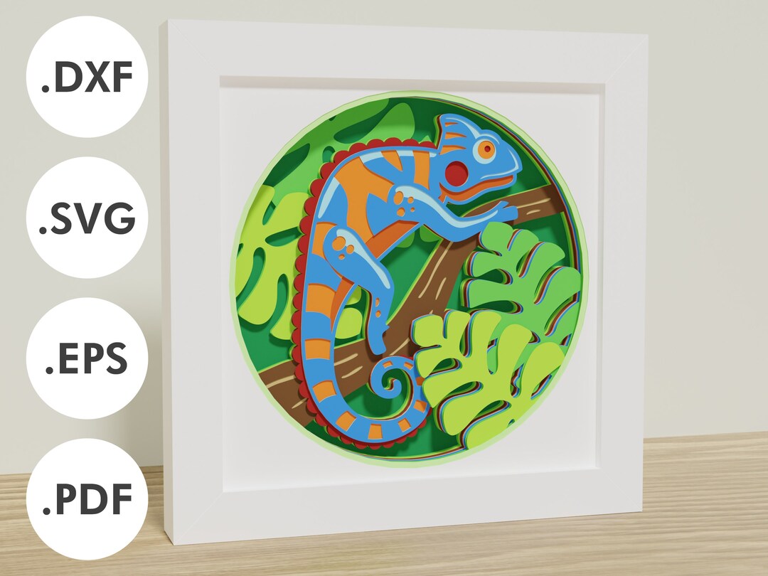 3D kameleon shadowbox SVG, EPS, DXF Digitale download bestanden Voor ...