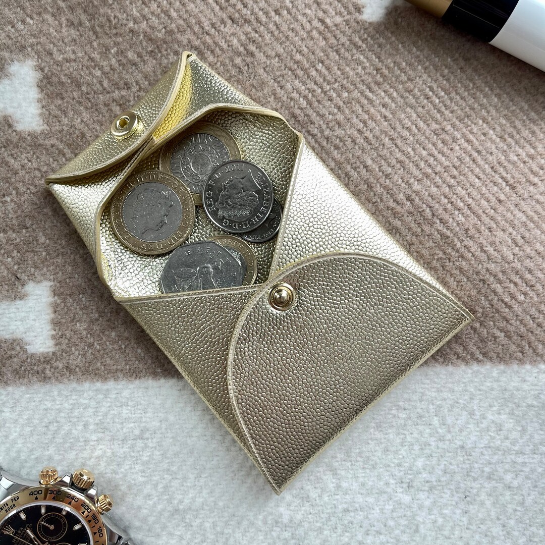 Handmade Double Sided Pin Grain Metallic Gold Goatskin Coin Wallet - Etsy