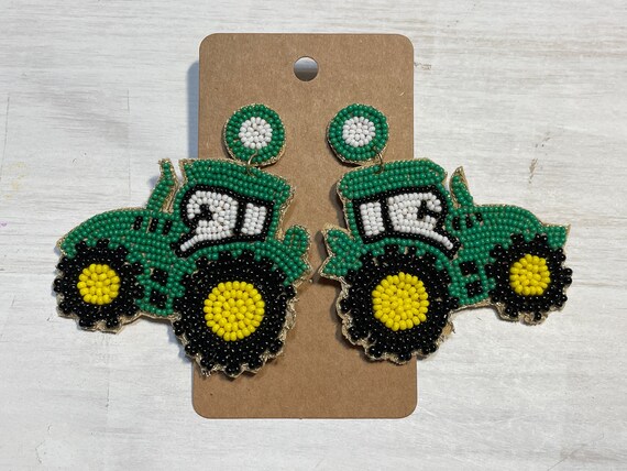 Adorable John Deere Green Beaded Tractor Earrings With Felt - Etsy