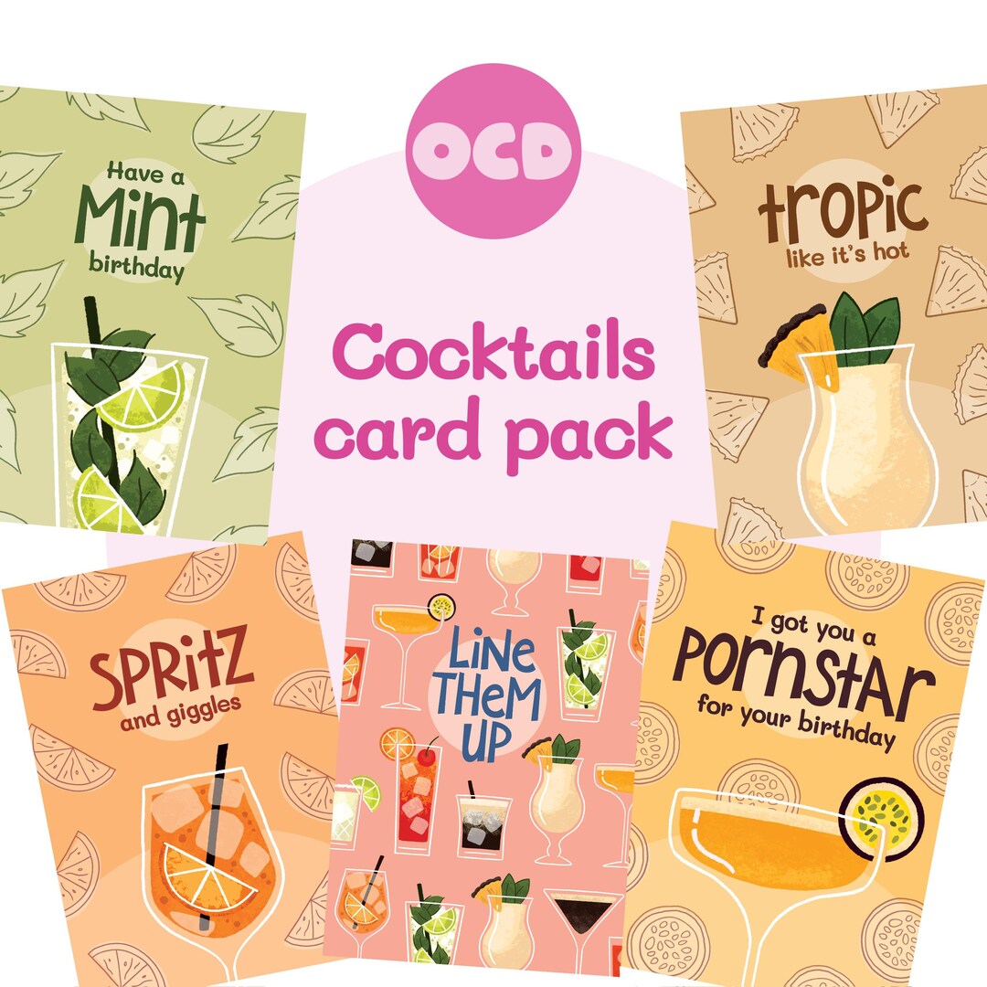 Cocktail Greeting Card Set: Cocktail Lover, Drink Themed Birthday Cards ...