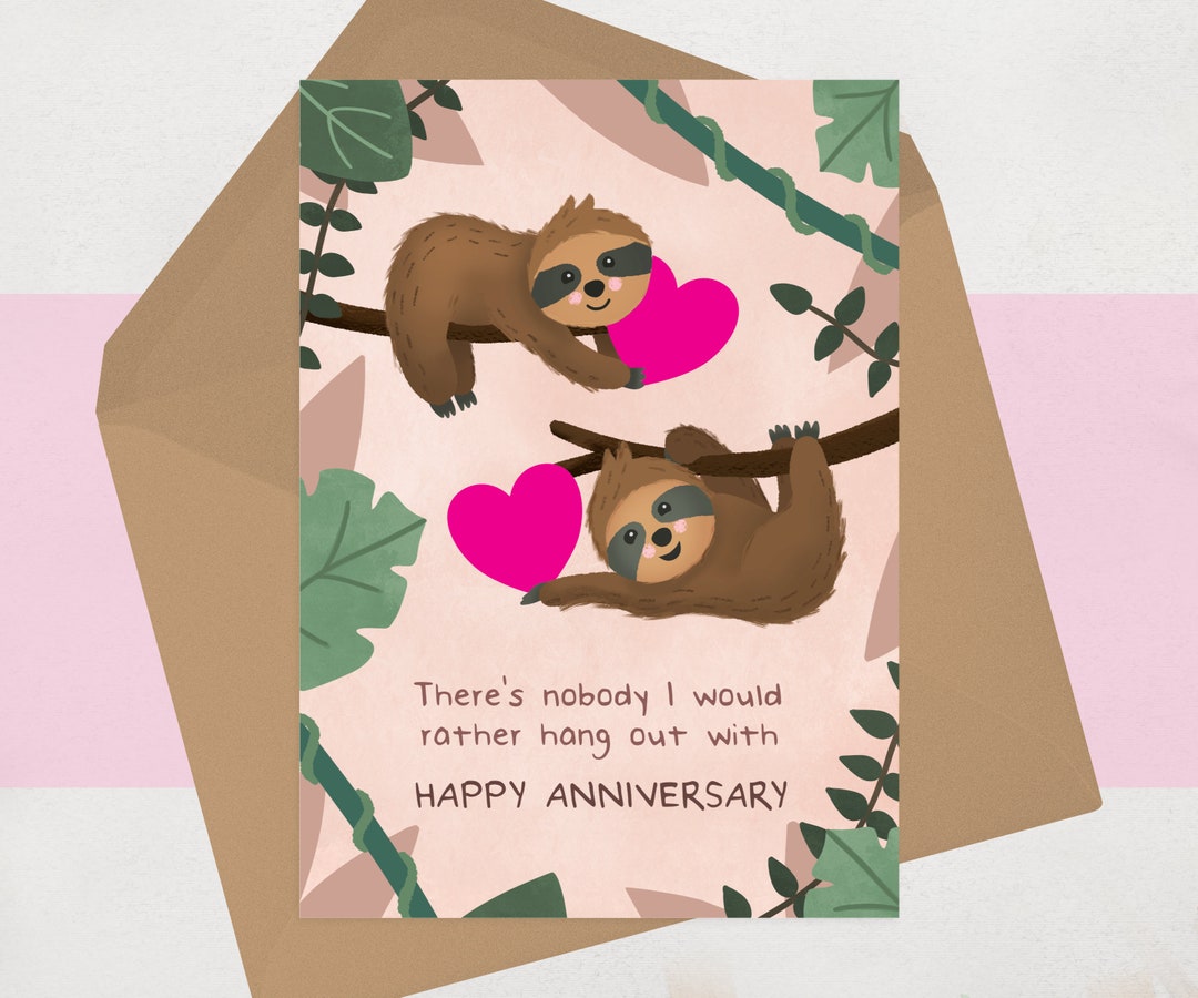 Sloth Anniversary Card for Him, for Her, Husband, Wife - Cute ...