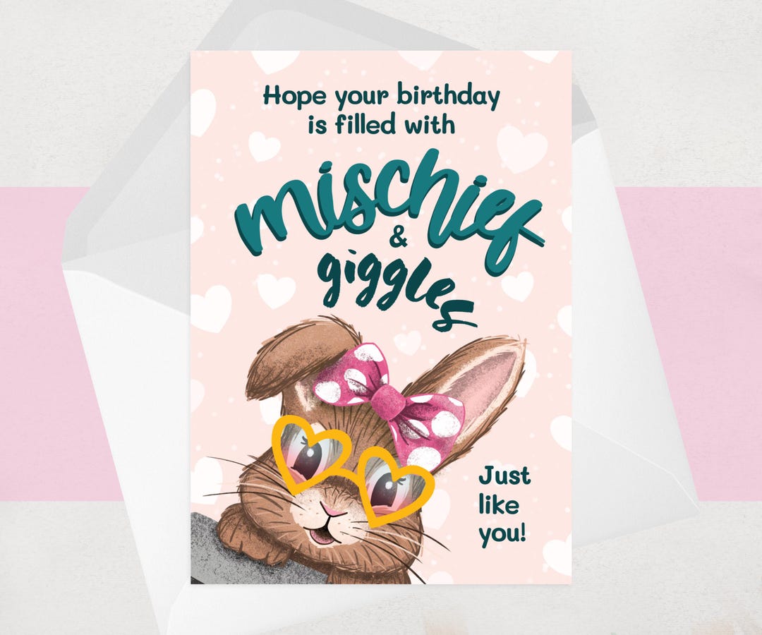 Bunny Rabbit Birthday Card - Cute Birthday Card for Her, Child, Best ...