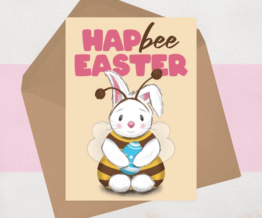 Cute Bunny Bee Easter Card - for Girl, Boy, Daughter, Baby, Toddler ...