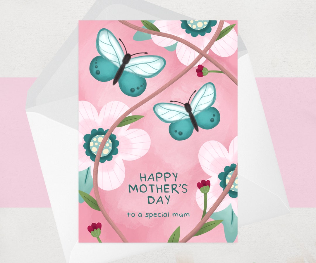 Illustrated Butterfly Mothers Day Card Beautiful Butterflies for a ...
