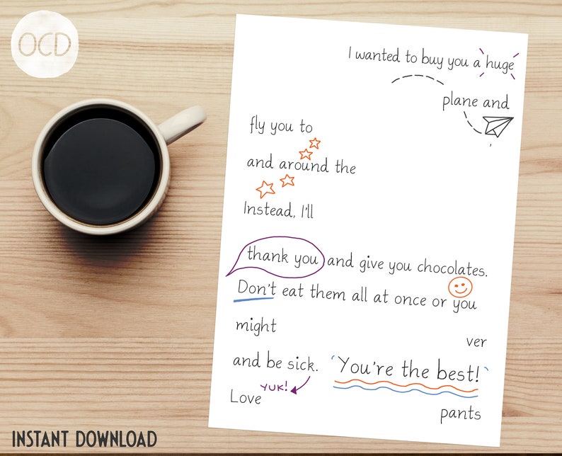 Thank You Candygram Instant Download: A4 Printable Teacher Thanks Gift ...