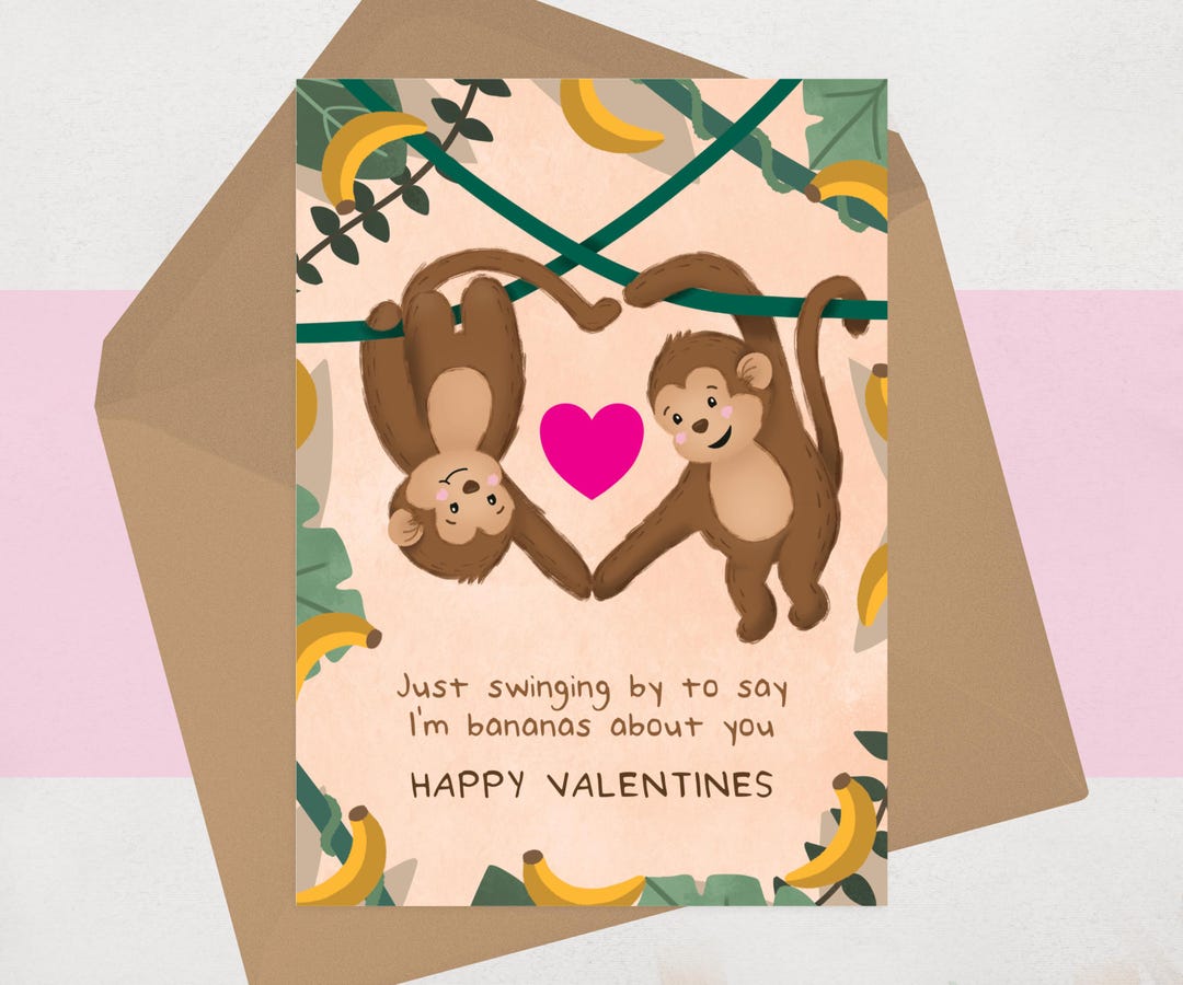 Monkey Valentines Card - Heartfelt Monkeys Valentine Day Card for Him ...