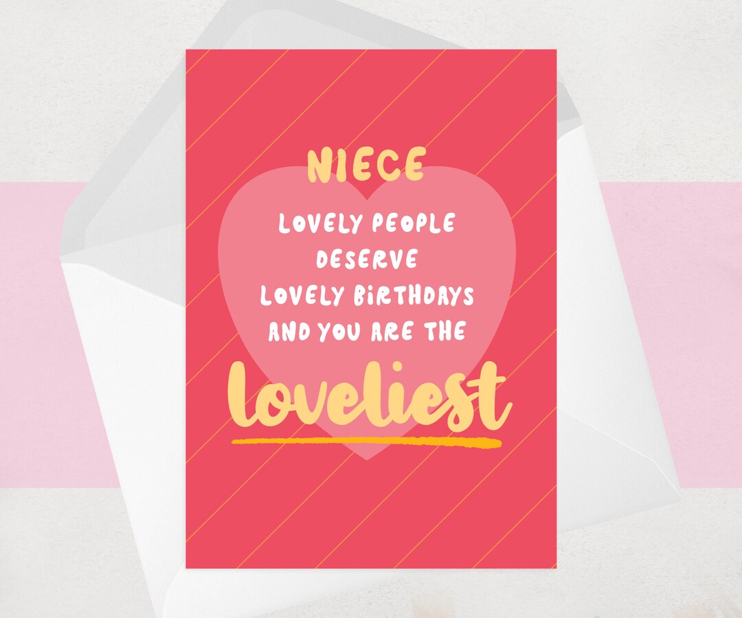 Heartfelt Niece Birthday Card: Pretty Pink, Loveliest Niece - Etsy