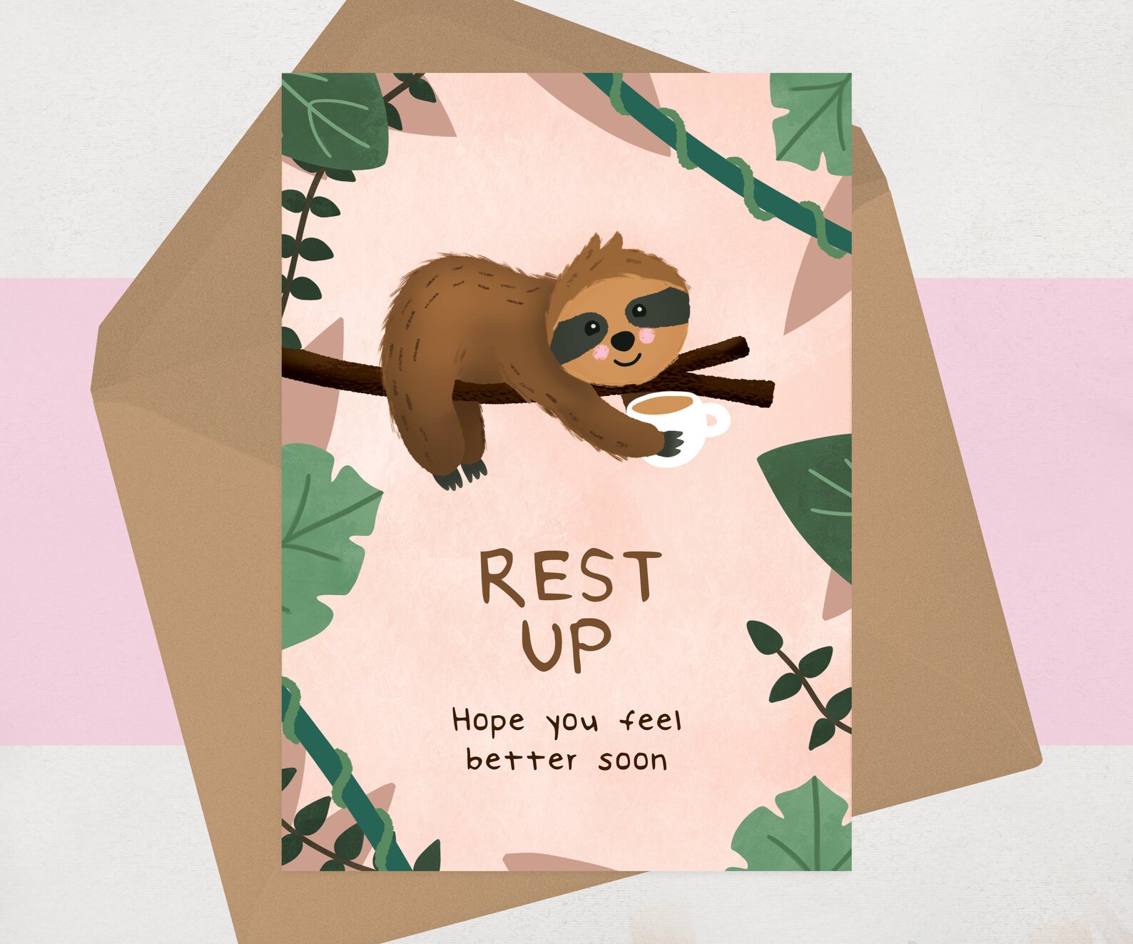 Get Well Soon Sympathy Card - Sloth Cute Heartfelt - Rest up - Feel ...