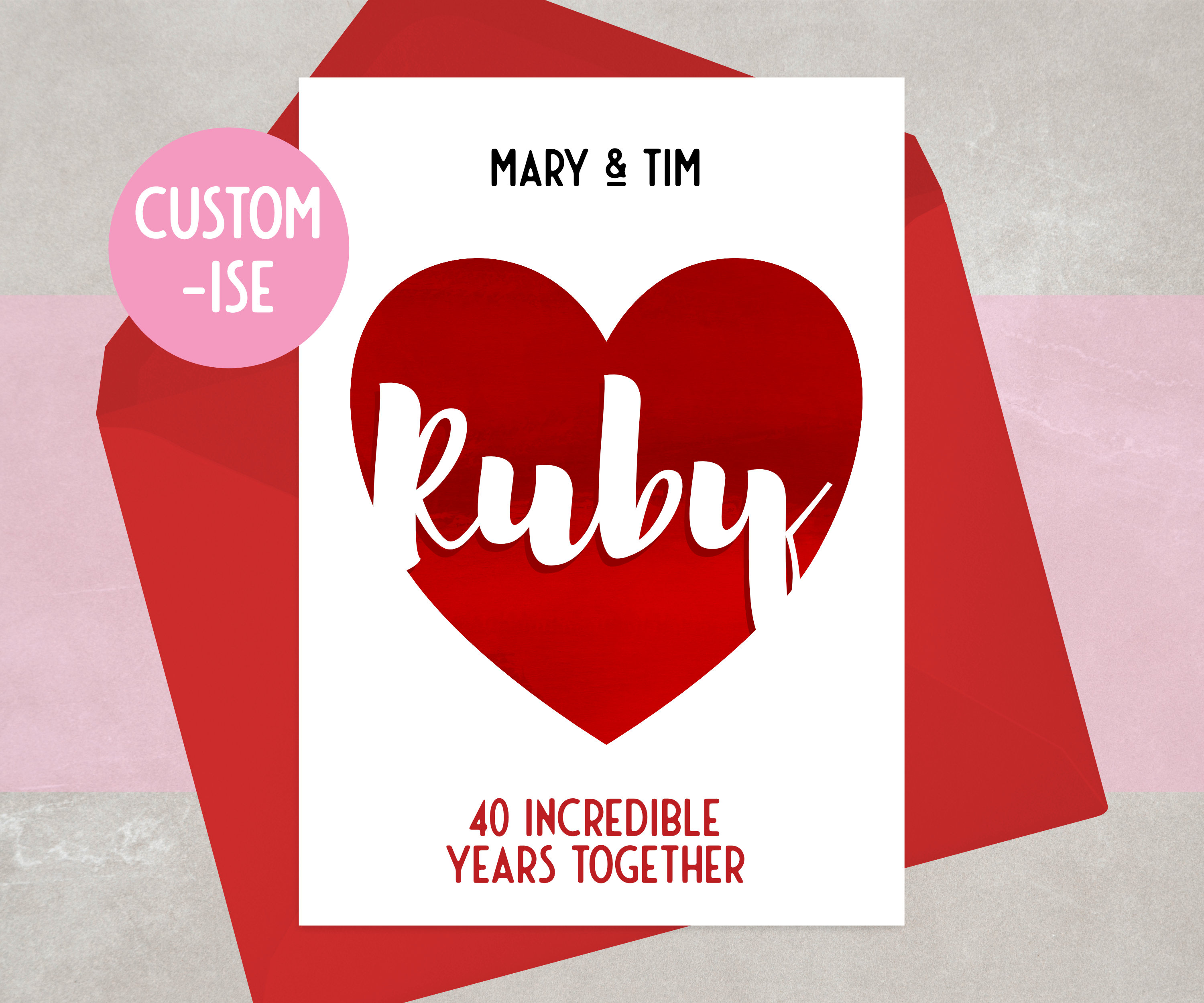 Ruby Anniversary Card for Couple for Friends Special 40th | Etsy