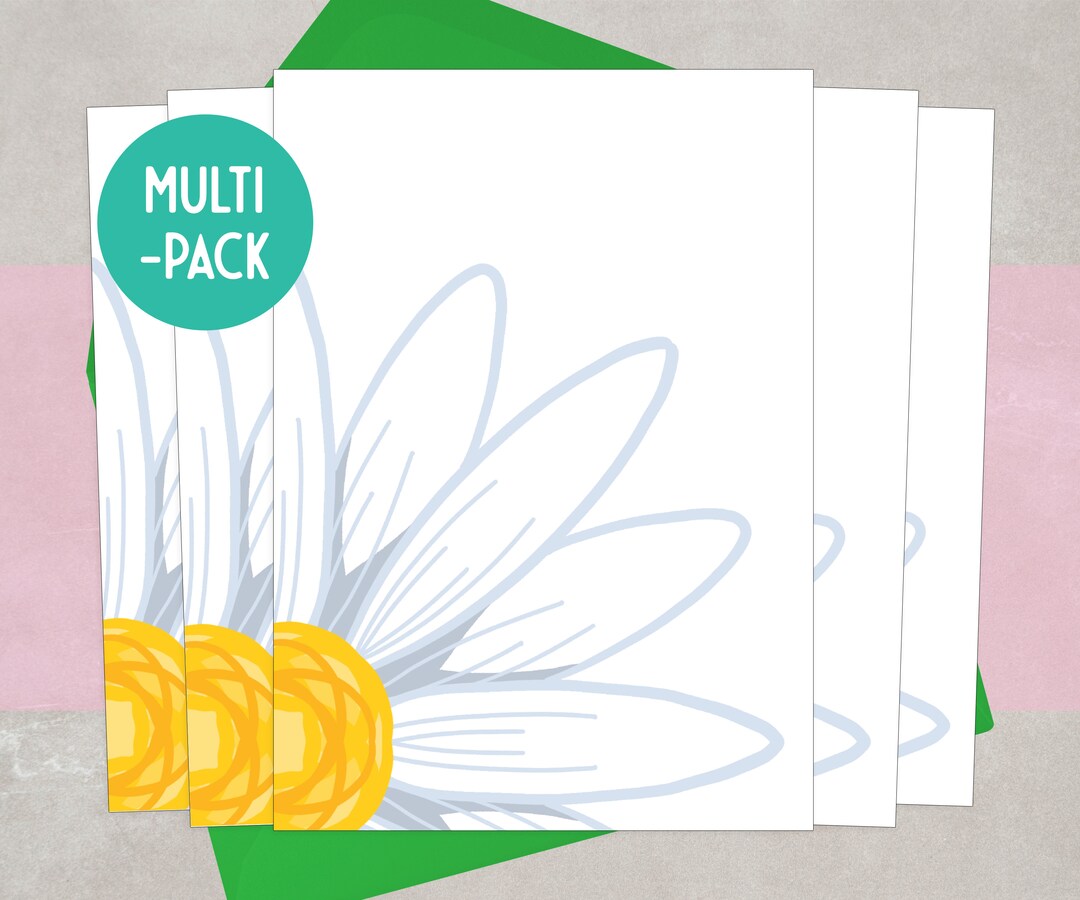 Daisy Note Card Pack: Floral Art, Blank Inside, Green Envelopes - Etsy