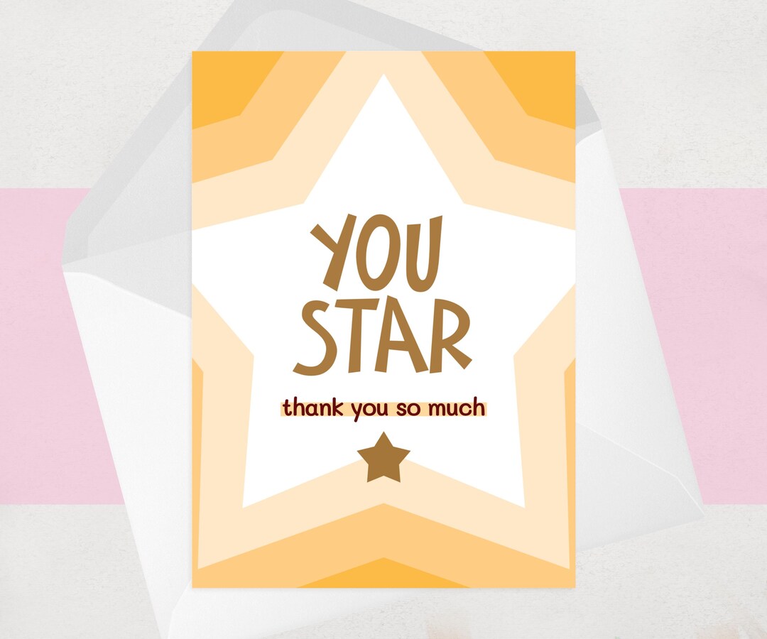 You're a Star Thank You Card for Him or for Her - Gratitude Greeting ...
