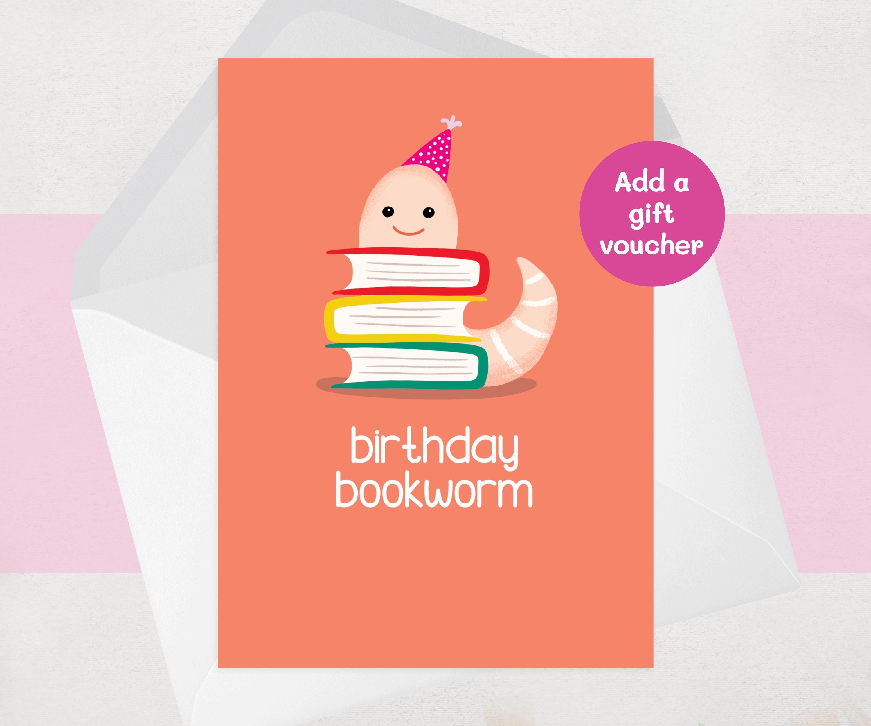 Bookworm Birthday Card: Funny Illustrated Card for Book Lover - Etsy