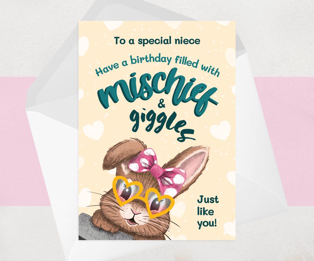 Funny Bunny Niece Birthday Card: Mischief & Giggles - Etsy