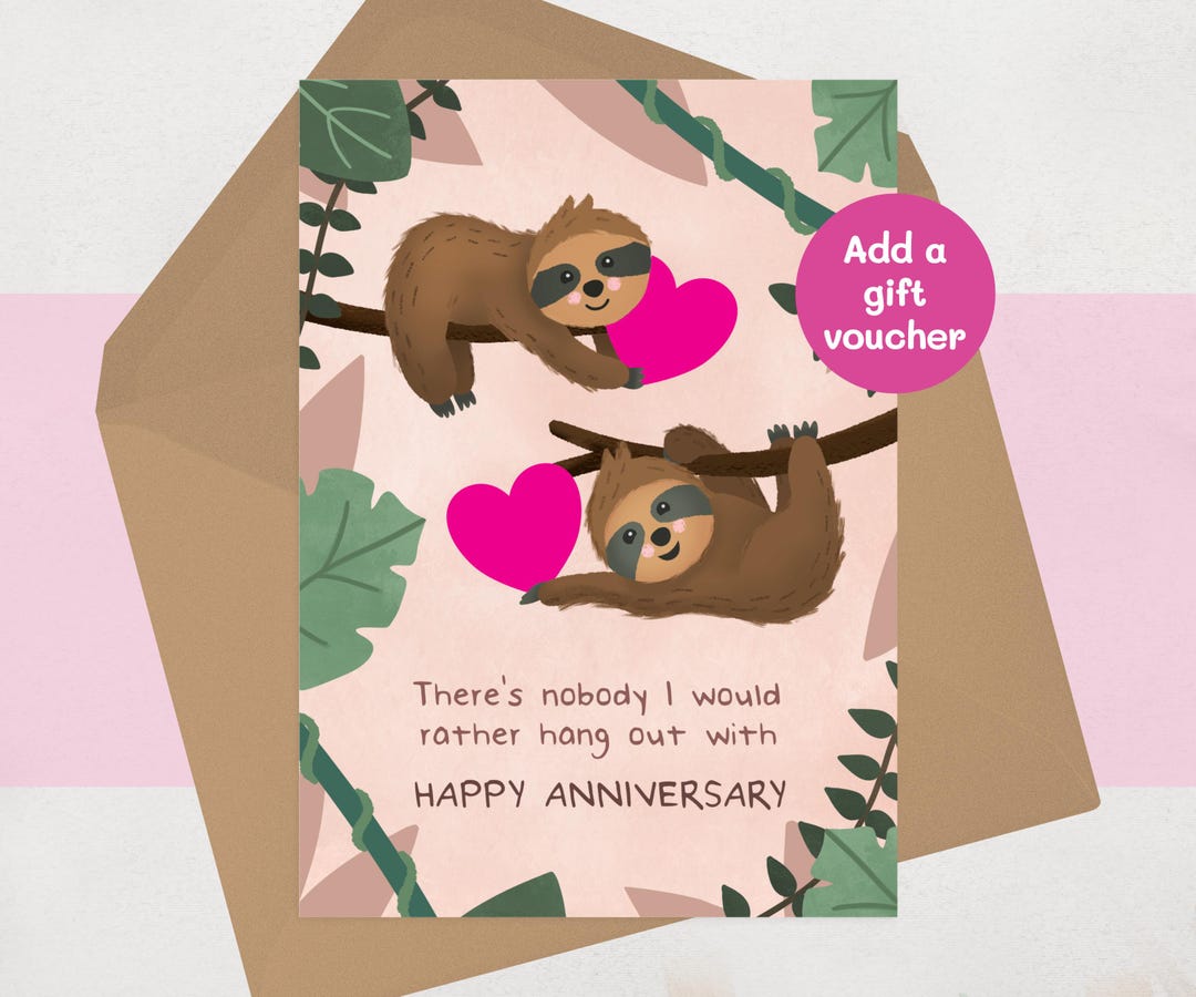 Sloth Anniversary Card for Husband or Wife | Romantic Heartfelt | Hang ...