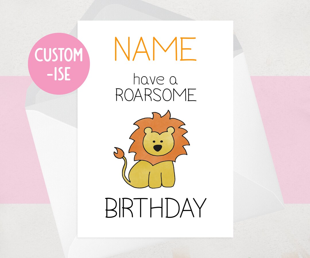 Personalised Lion Birthday Card - Cute, Funny Greeting Card for Boy or ...
