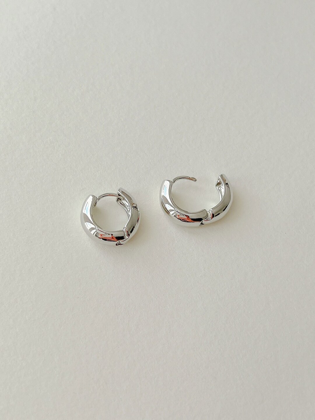 Mini Bold Silver Huggie Hoop Earrings, Mini Hoop, Bold Hoop, Silver ...